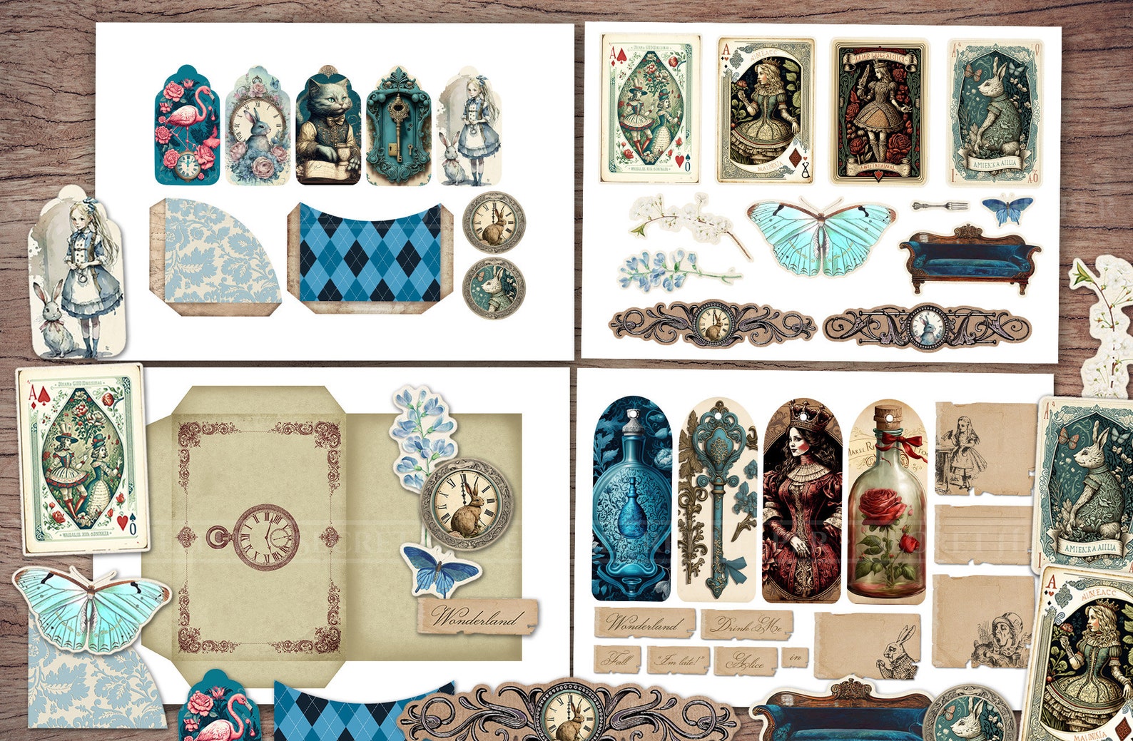 Alice in Wonderland Junk Journal Kit (printable JPG Pages With Ephemera ...