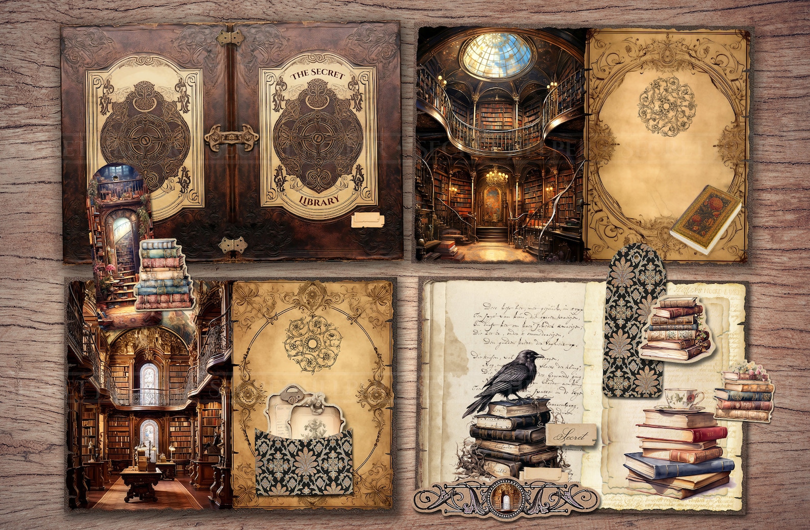 Secret Library Junk Journal Kit (printable JPG Pages With Ephemera ...