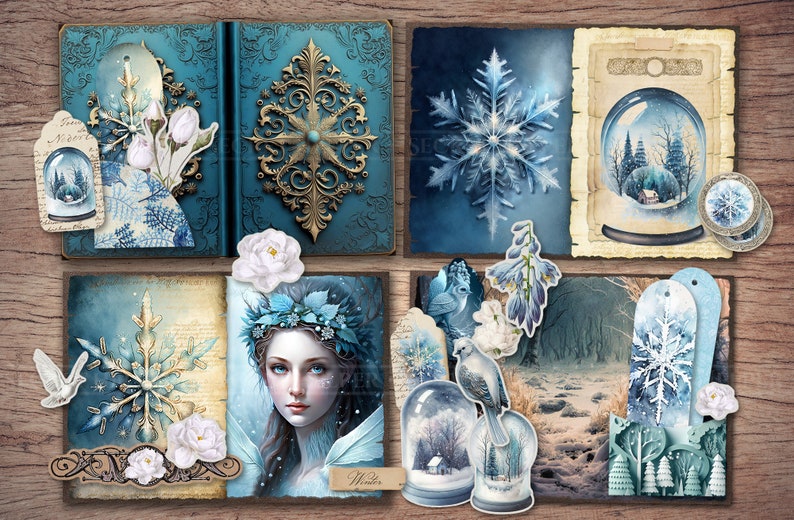 Winter Junk Journal Kit printable JPG Pages With Ephemera - Etsy