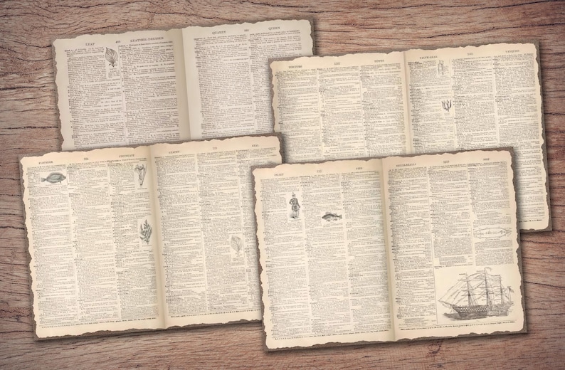 Old Dictionary Pages (printable JPG), Vintage Aged Digital Paper, Word ...