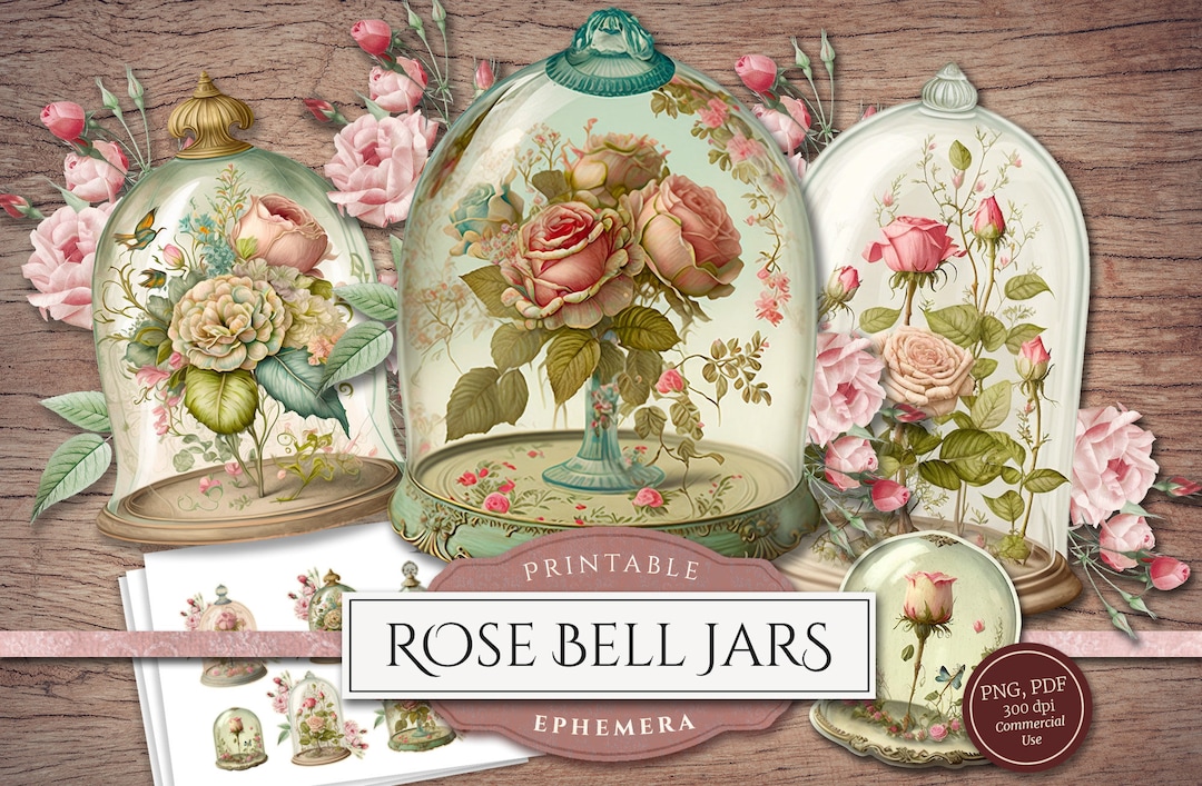 Printable Rose Bell Jars (PNG & PDF Collage Sheet), Flower Clipart ...