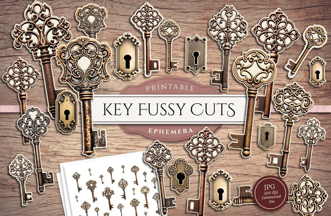 Printable Key Fussy Cuts (JPG Collage Sheets), Keyholes, Locks, Faux ...