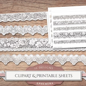 Printable Lace Borders (PNG Clipart + Collage Sheets), Seamless Lace ...