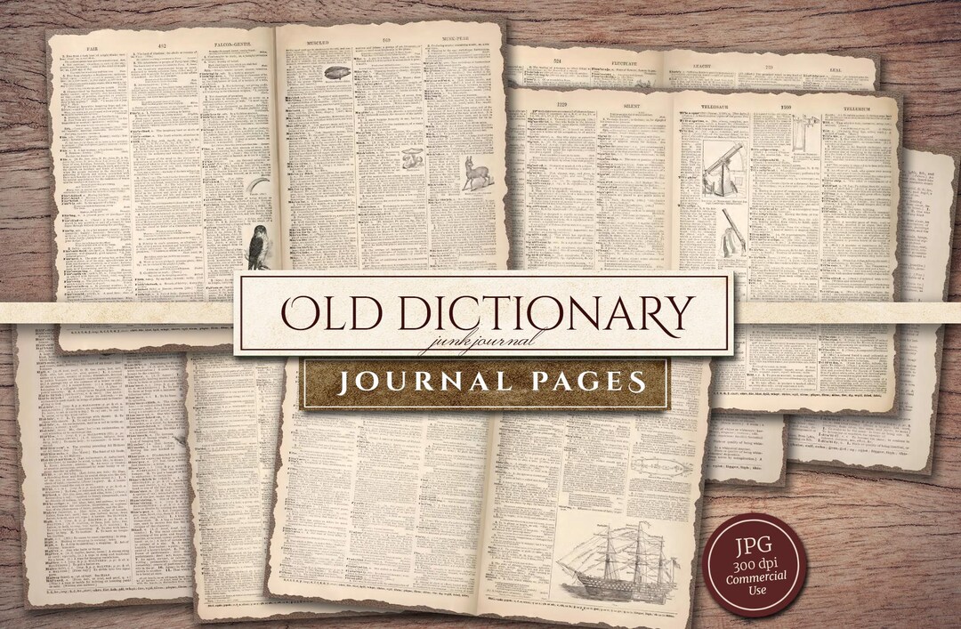 Old Dictionary Pages (printable JPG), Vintage Aged Digital Paper, Word ...
