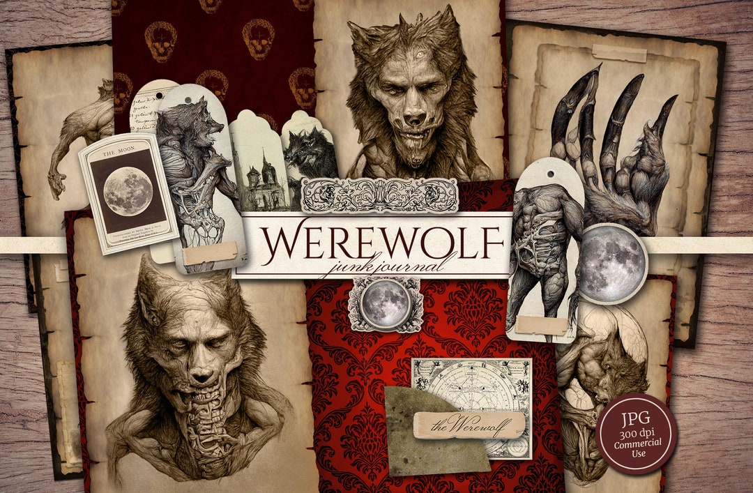 Werewolf Junk Journal Kit (printable JPG Pages, Ephemera, Cover, Tags ...