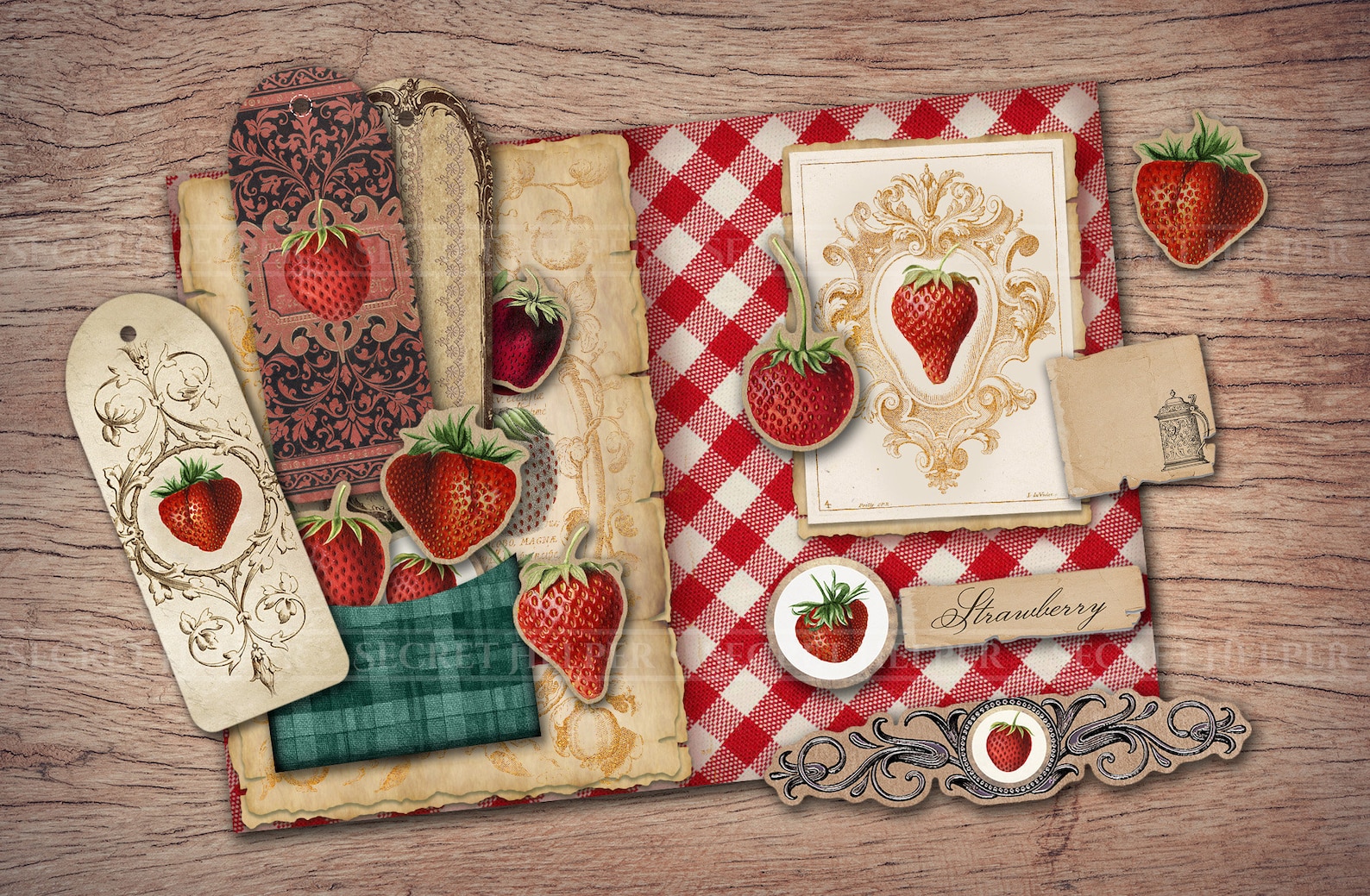 Strawberry Junk Journal Kit printable JPG Pages With - Etsy