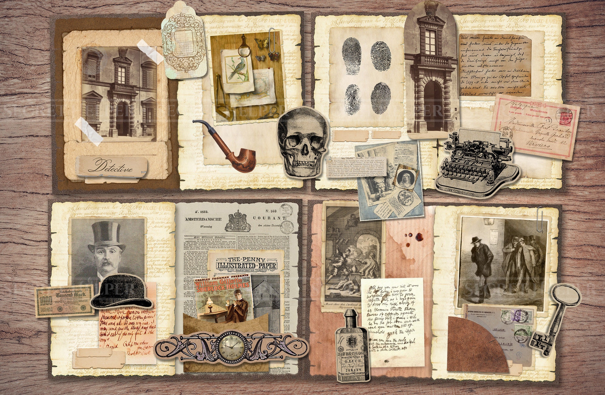 Detective Junk Journal Kit (printable JPG Pages With Ephemera, Cover ...