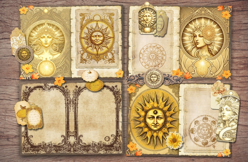 Sun Junk Journal Kit (printable JPG Pages With Ephemera, Tags, Bookmark ...