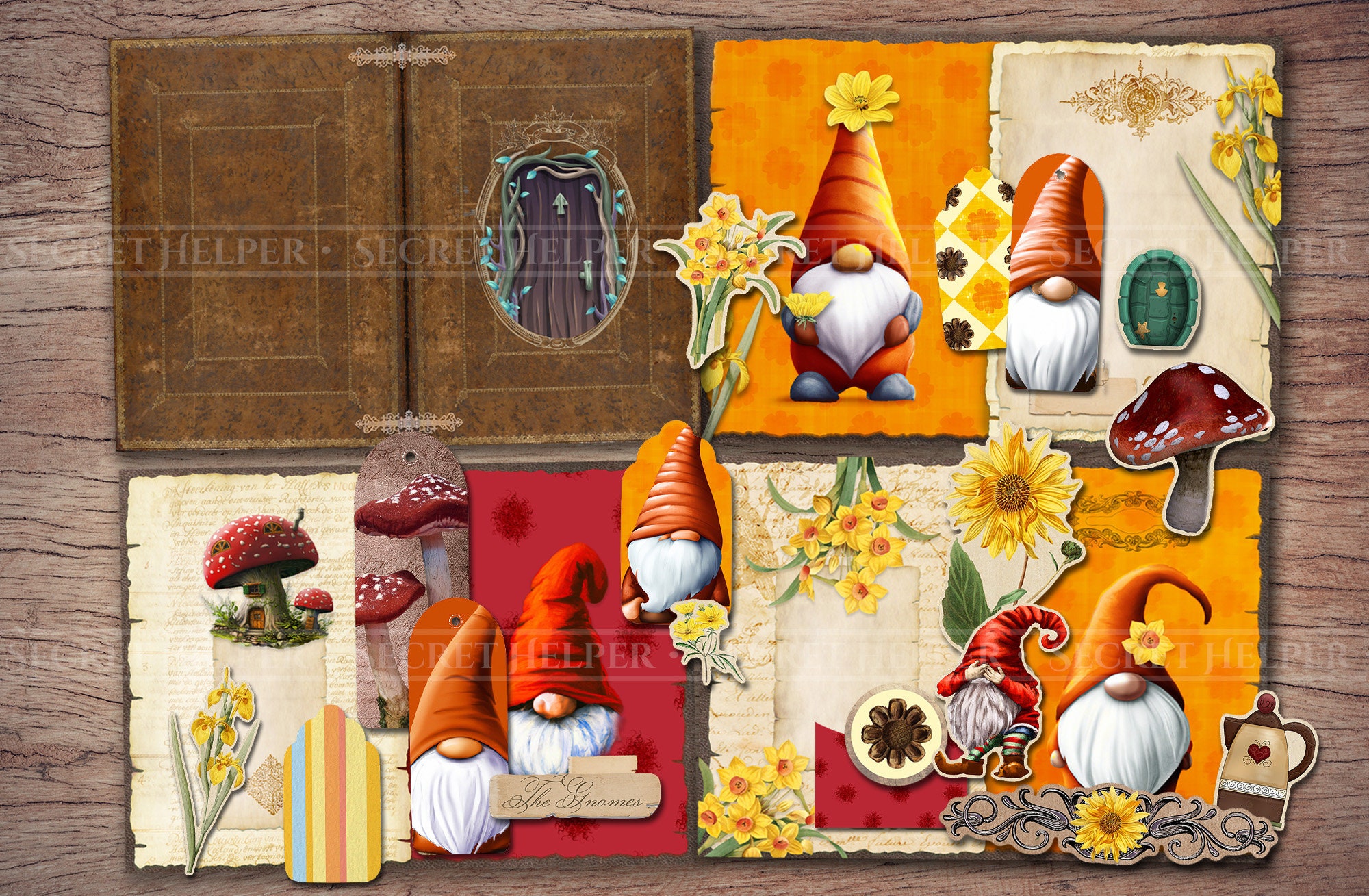 Gnomes Junk Journal Kit printable JPG Pages With Ephemera - Etsy
