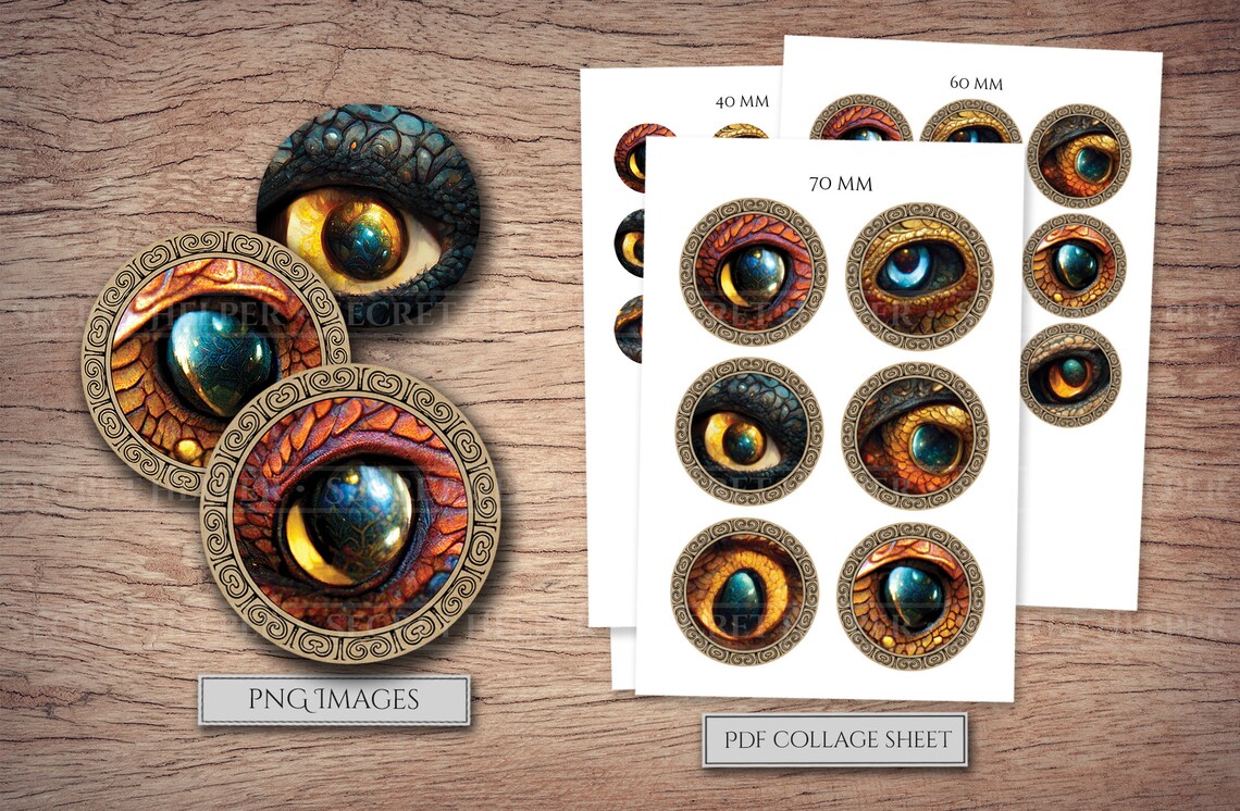 Printable Dragon Eyes PNG PDF Collage Sheets Circle Round - Etsy