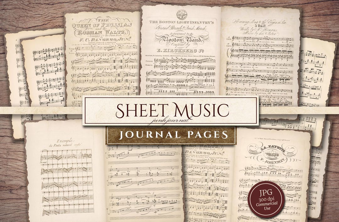 Old Sheet Music Journal Paper (in JPG), Printable Music Pages, Vintage ...