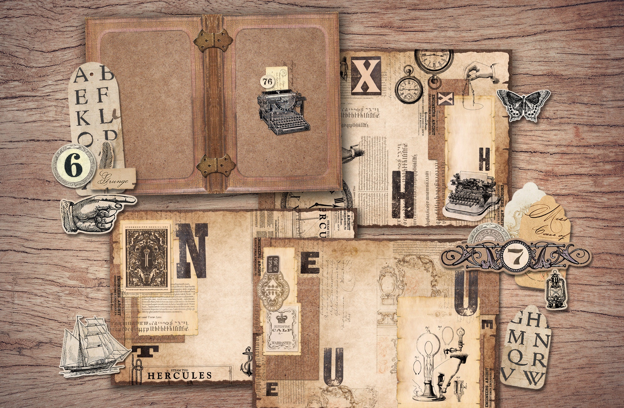 Vintage Grunge Junk Journal Kit (printable JPG Pages With Ephemera ...