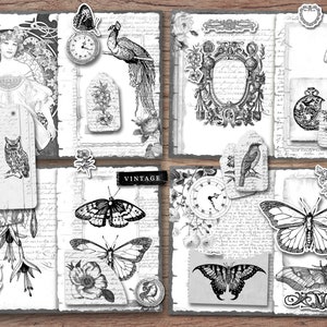 Black and White Junk Journal Kit (printable JPG Pages With Ephemera ...
