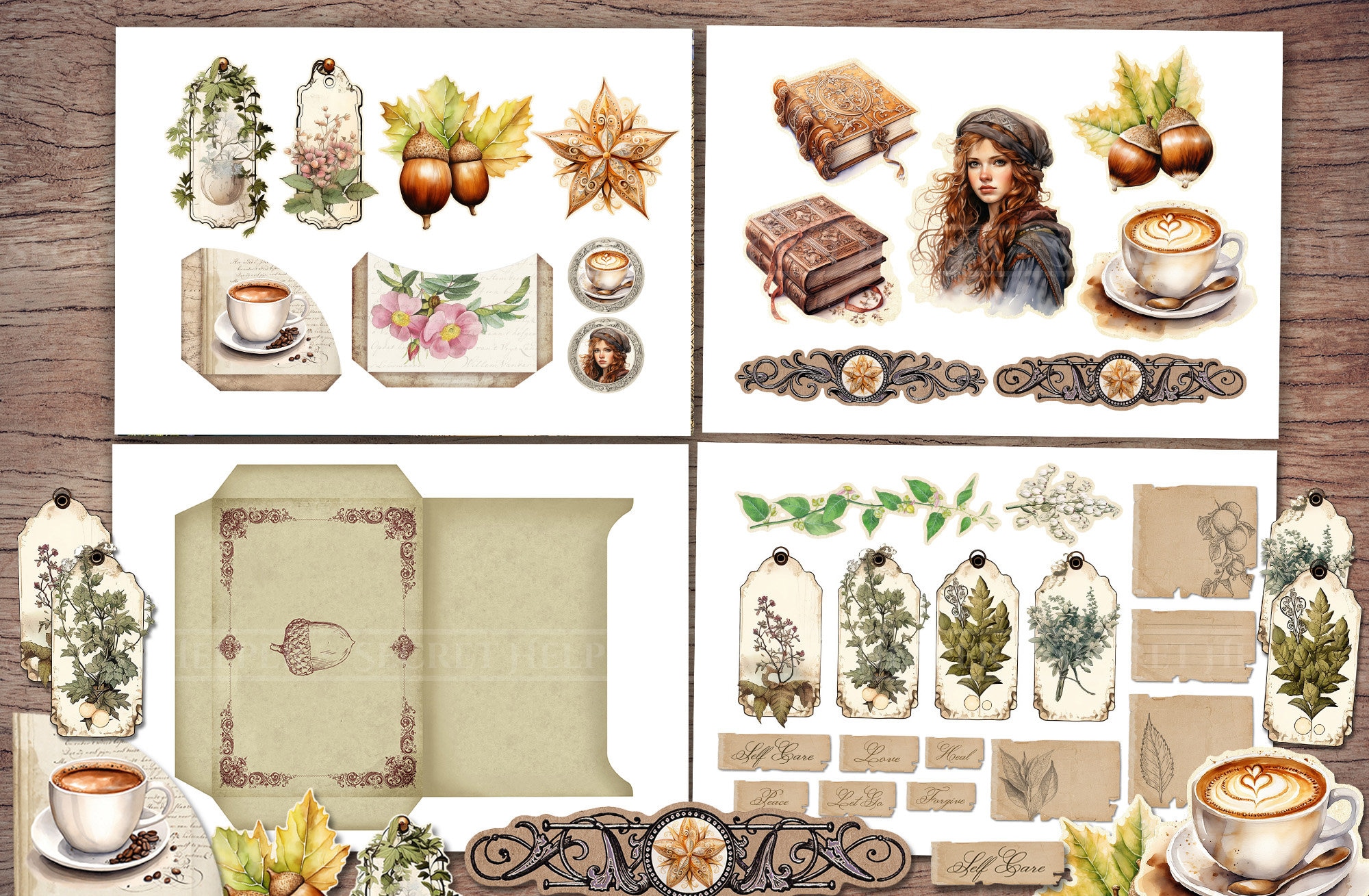 Self Care Junk Journal Kit (printable JPG Pages With Ephemera), Guided ...