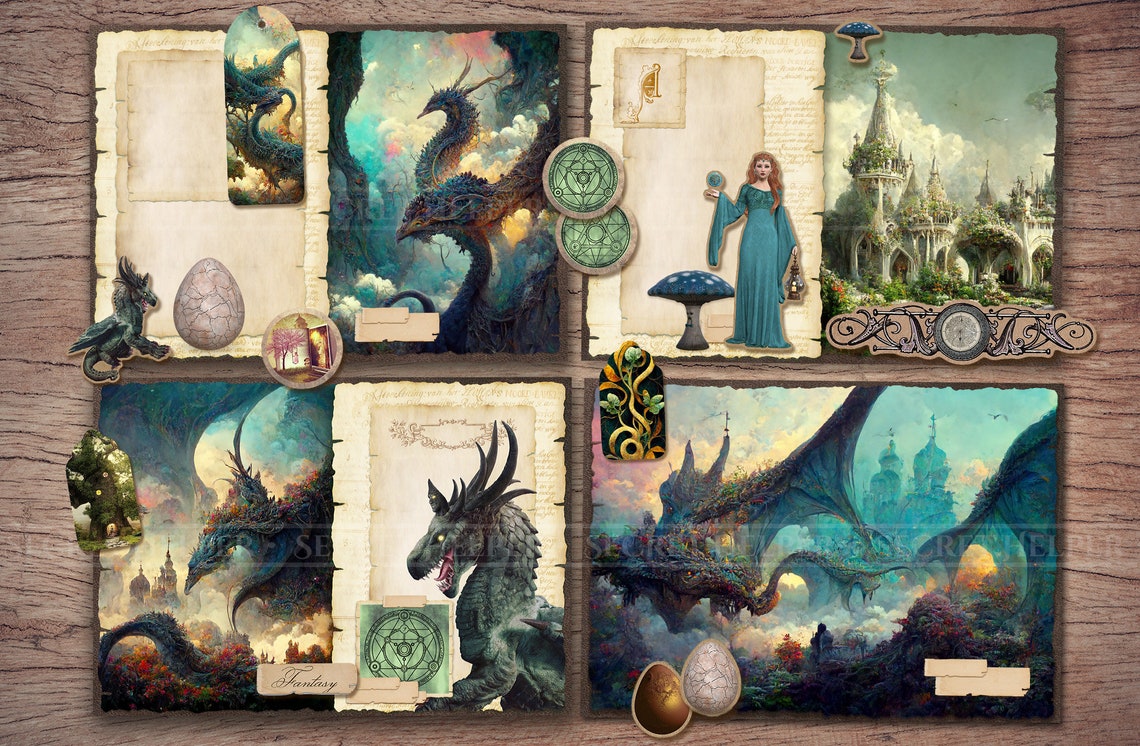 Fantasy Junk Journal Kit printable JPG Pages With Ephemera - Etsy