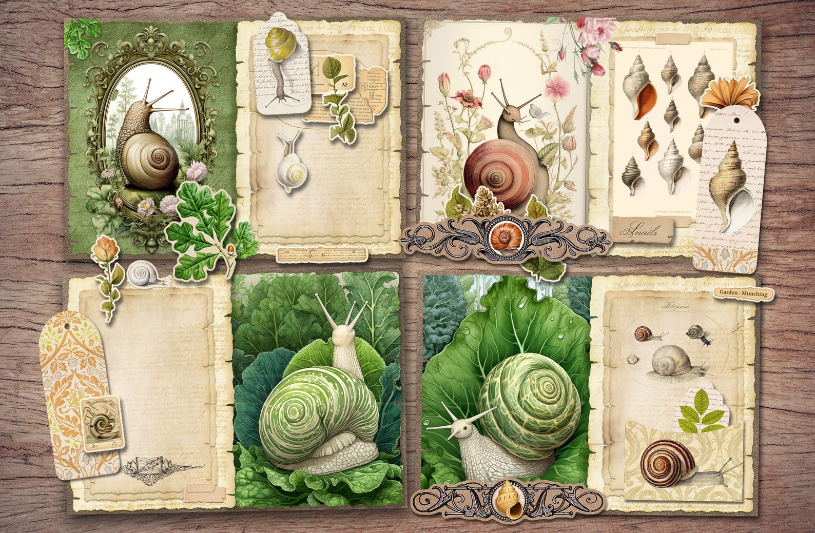 Snail Junk Journal Kit printable JPG Pages With Ephemera, Tags, Fussy ...