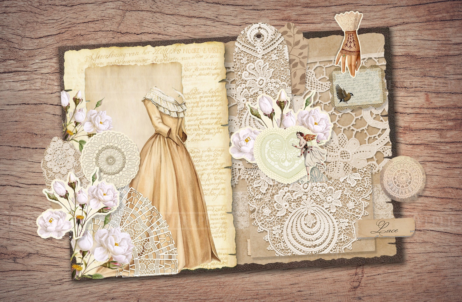 Lace Junk Journal Kit printable JPG Pages With Ephemera - Etsy