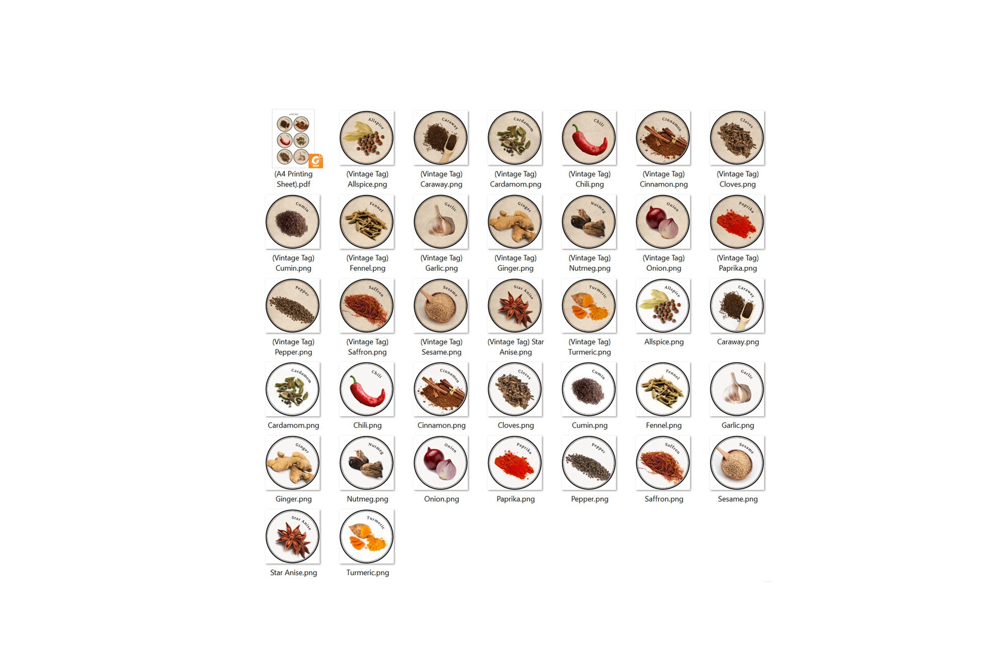 Printable Spice Labels (PNG & PDF Sheets), Seasoning Labels, Round Tags ...