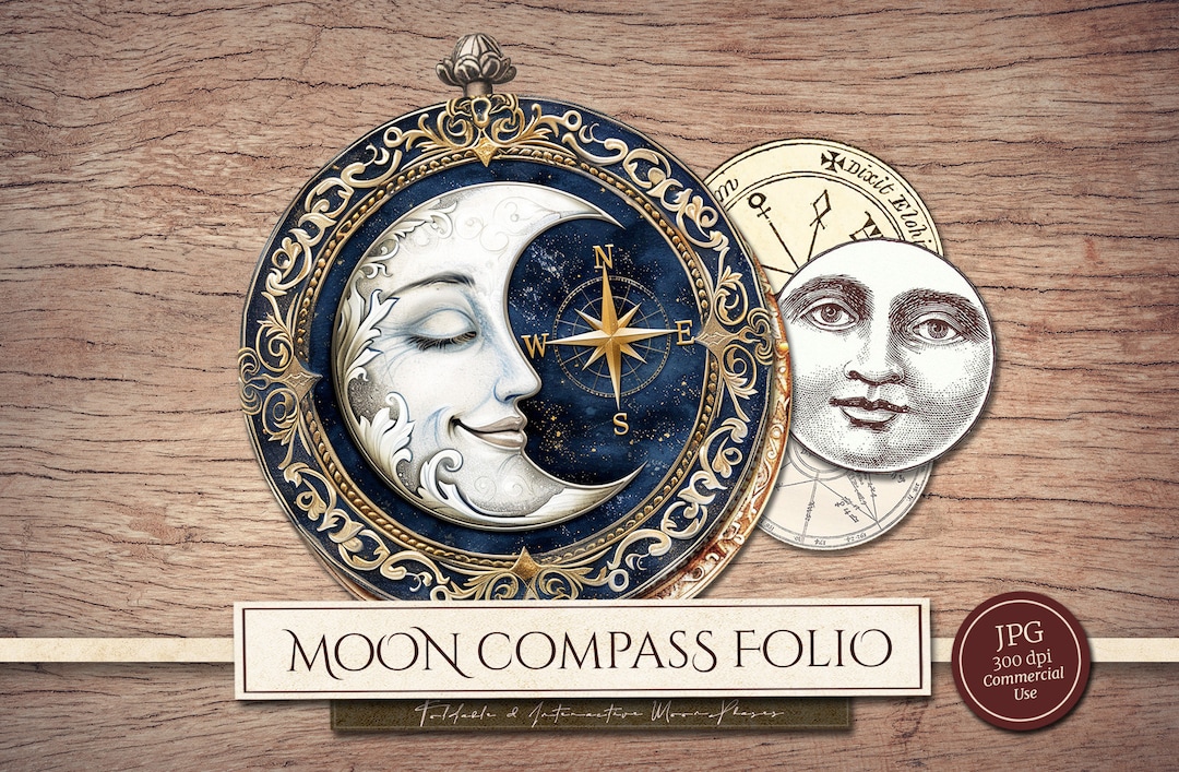 Moon Compass Folio Kit (printable JPG Pages With Ephemera), Night ...