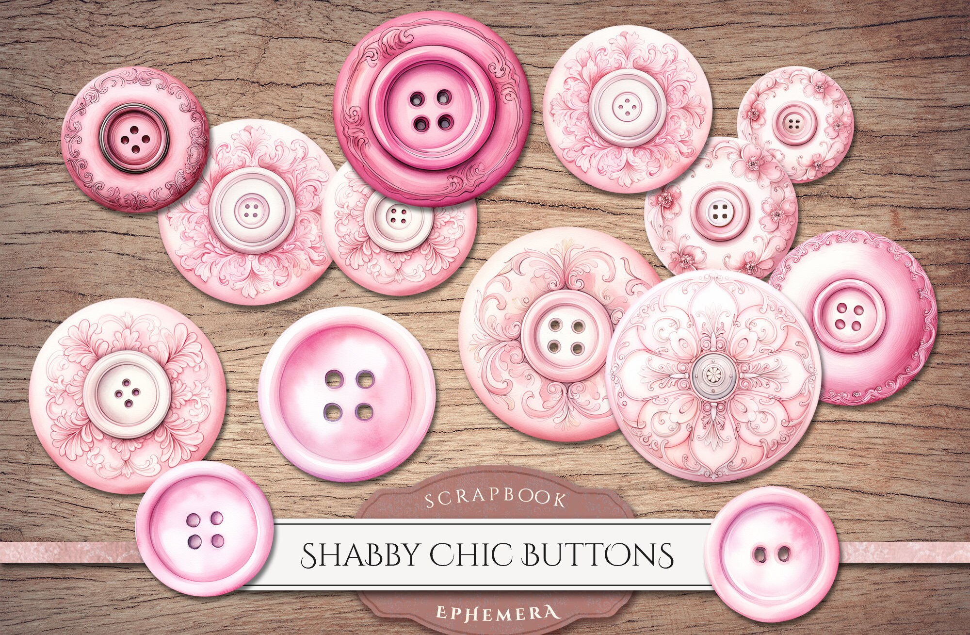 Printable Shabby Chic Buttons (PNG Clipart + Collage Sheets), Pastel ...