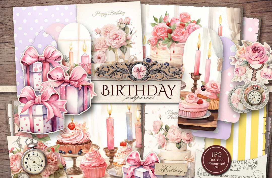 Birthday Junk Journal Kit (printable JPG Pages With Ephemera, Fussy ...
