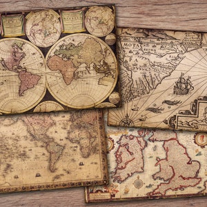 Printable Vintage Map Junk Journal Paper (in JPG), Old Map, Aged ...