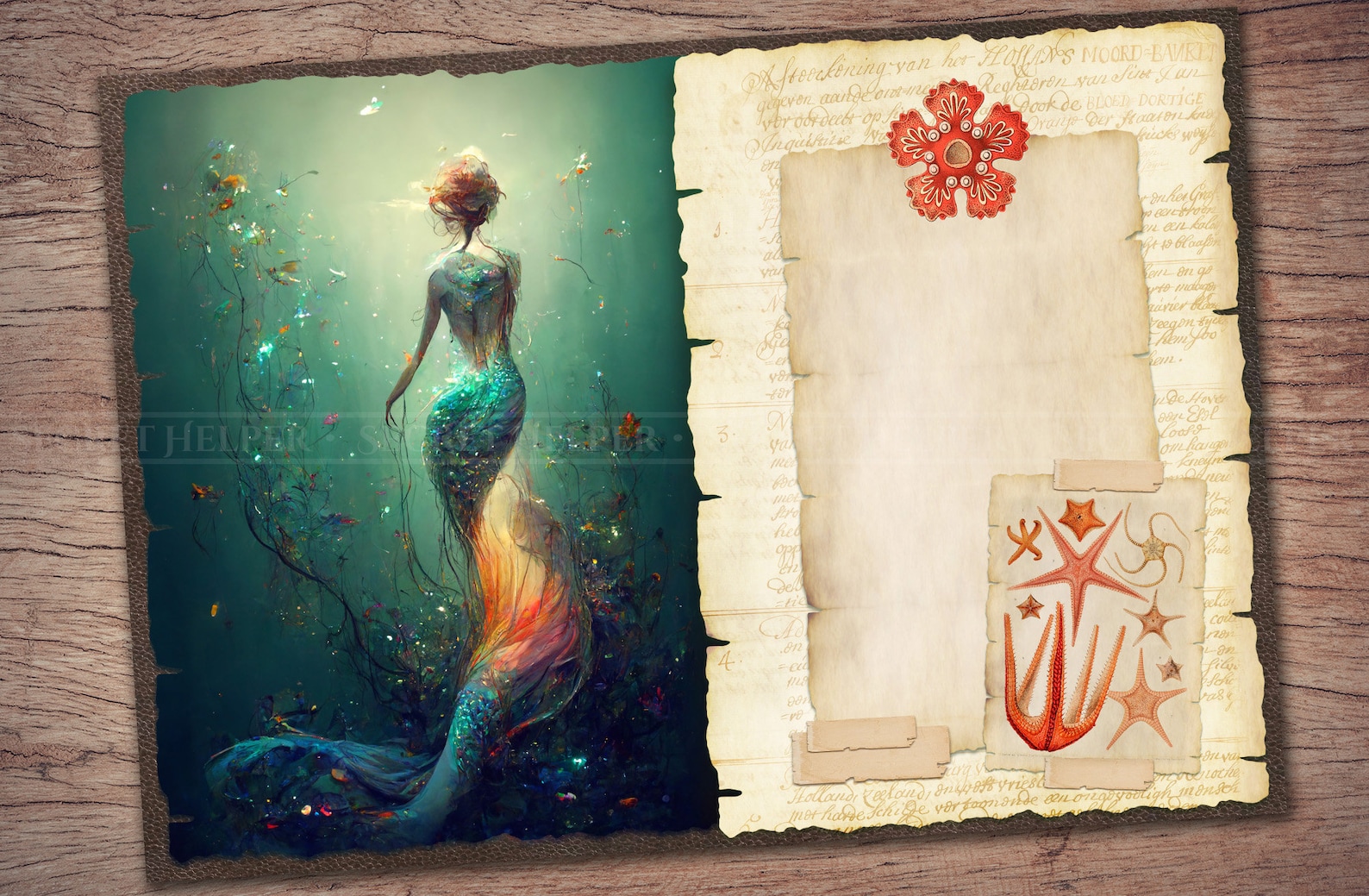 Mermaid Junk Journal Kit (printable JPG Pages With Ephemera, Cover ...