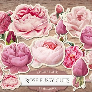 Printable Pink Floral Fussy Cuts (JPG Collage Sheets), Rose, Peony ...