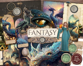 Fantasy Junk Journal Kit (printable JPG Pages With Ephemera, Cover ...