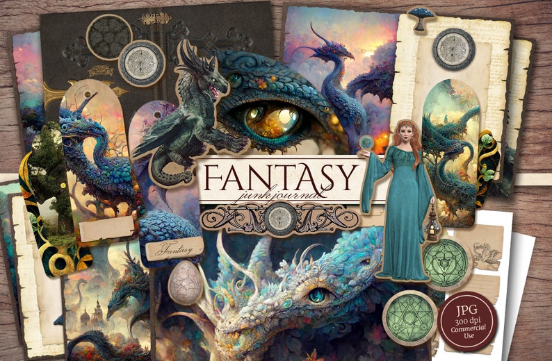 Fantasy Junk Journal Kit printable JPG Pages With Ephemera - Etsy