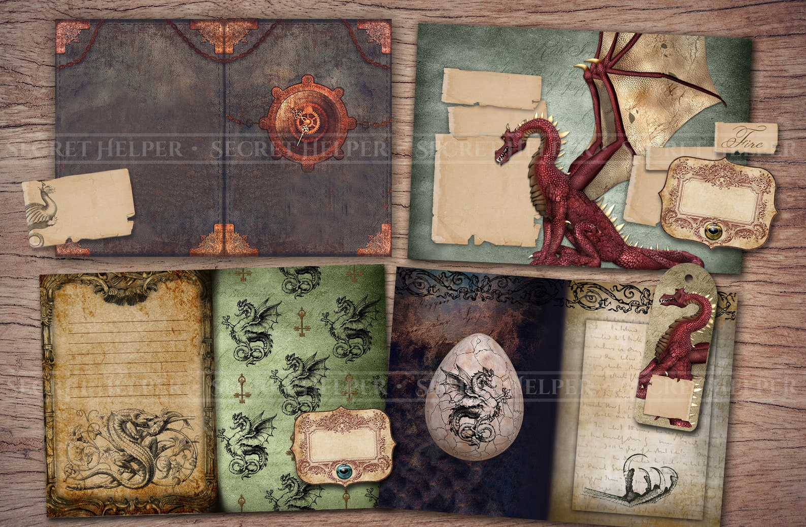 Dragon Junk Journal Kit (printable JPG Pages With Ephemera, Cover ...