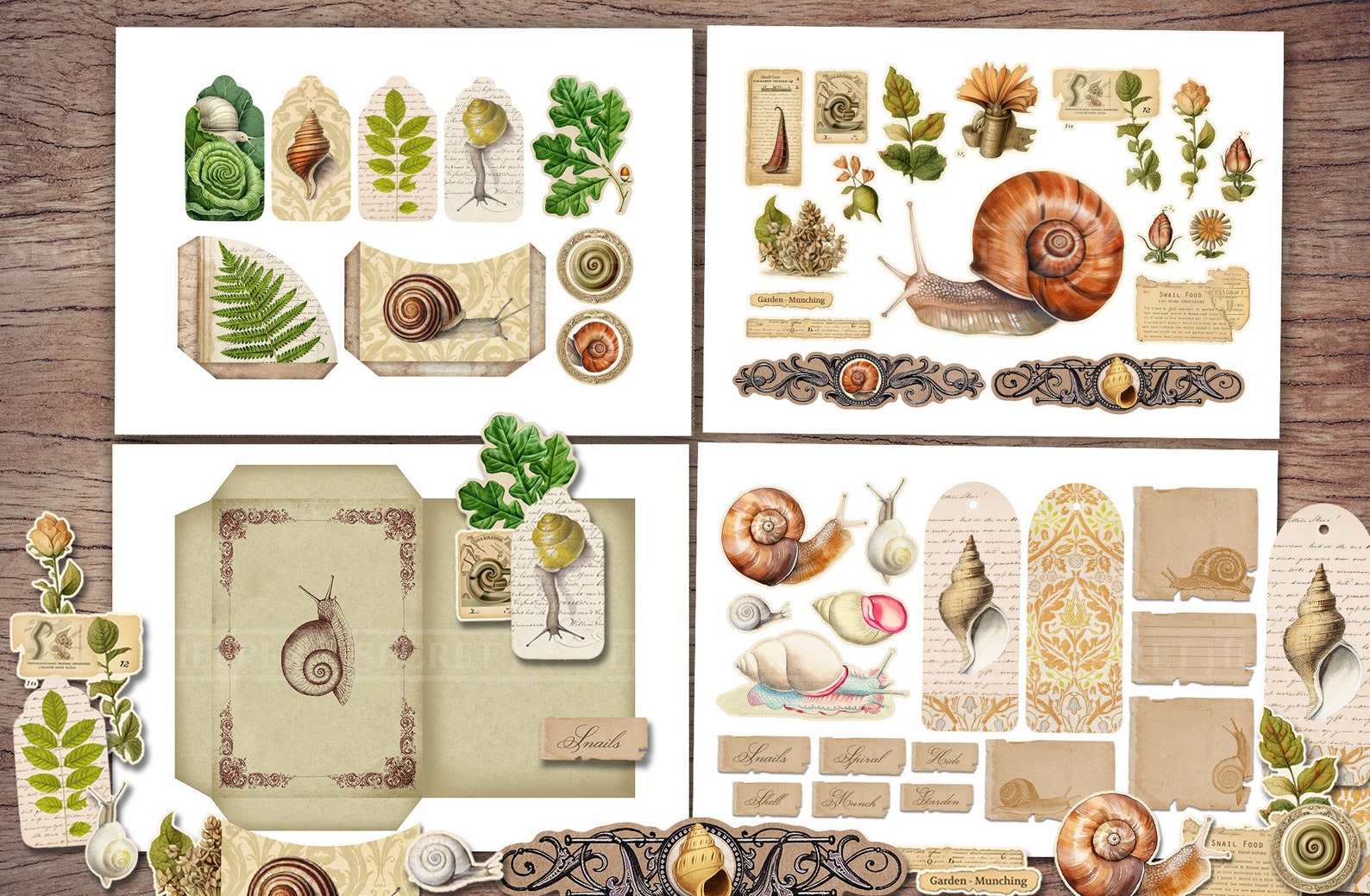 Snail Junk Journal Kit printable JPG Pages With Ephemera, Tags, Fussy ...
