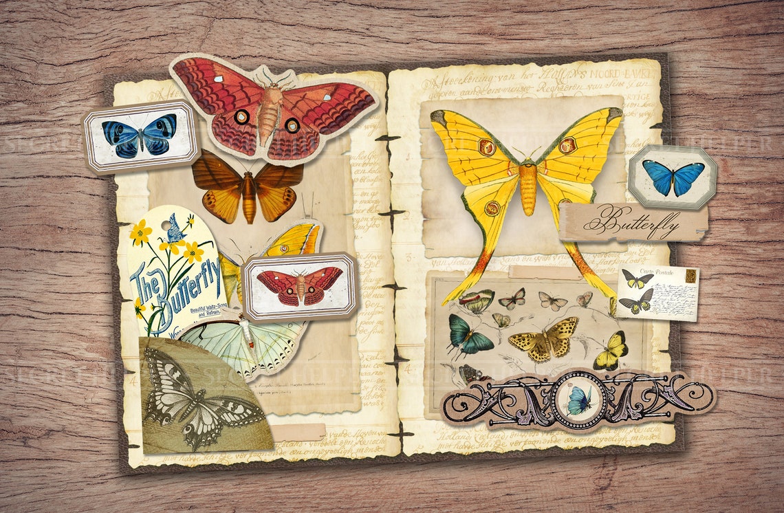 Butterfly Junk Journal Kit printable JPG Pages With Ephemera - Etsy