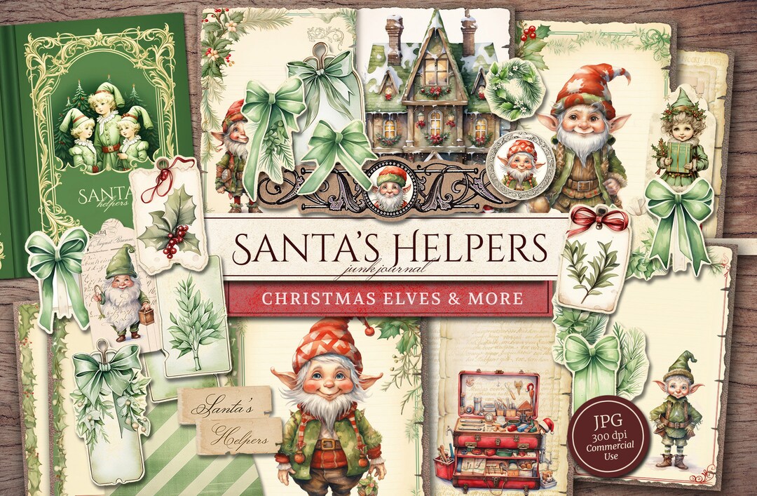 Santa's Helpers Junk Journal Kit (printable JPG Pages With Ephemera ...