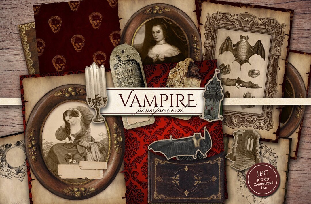 Vampire Junk Journal Kit (printable JPG Pages, Ephemera, Cover, Tags ...
