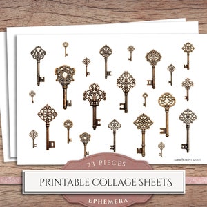 Printable Key Fussy Cuts (JPG Collage Sheets), Keyholes, Locks, Faux ...