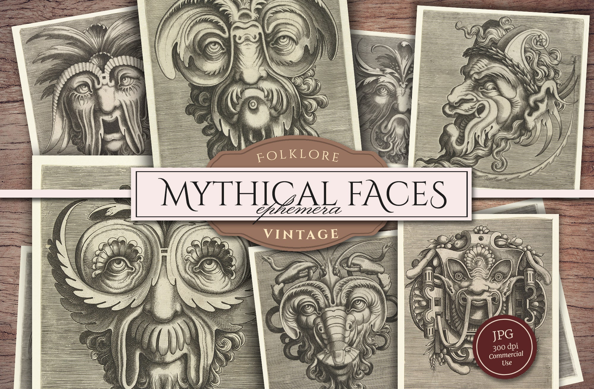 Mythical Faces Ephemera Clipart JPG Mythology - Etsy Canada