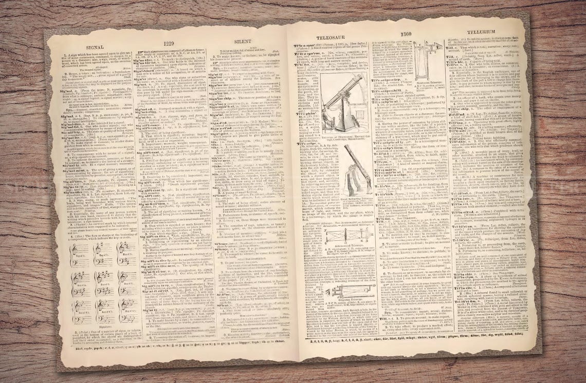 Old Dictionary Pages (printable JPG), Vintage Aged Digital Paper, Word ...