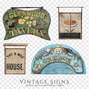 Old Signs Clipart in PNG, Antique Shop Illustrations, Retro Tavern Sign ...