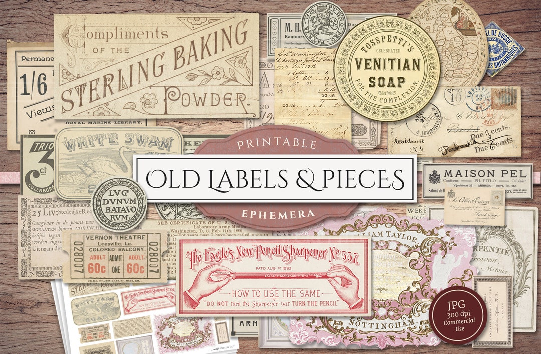 Old Labels & Ephemera (in JPG), Printable Junk Journal Embellishments ...