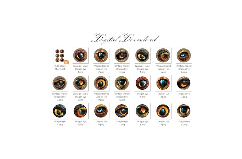 Printable Dragon Eyes PNG PDF Collage Sheets Circle Round - Etsy