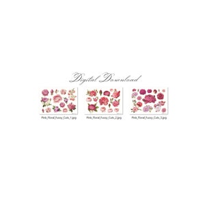 Printable Pink Floral Fussy Cuts (JPG Collage Sheets), Rose, Peony ...