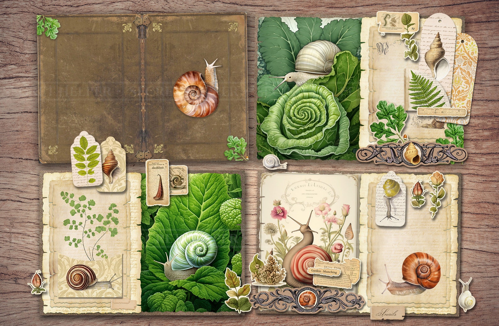 Snail Junk Journal Kit printable JPG Pages With Ephemera, Tags, Fussy ...