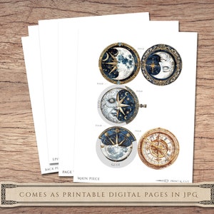Moon Compass Folio Kit printable JPG Pages With Ephemera, Night ...