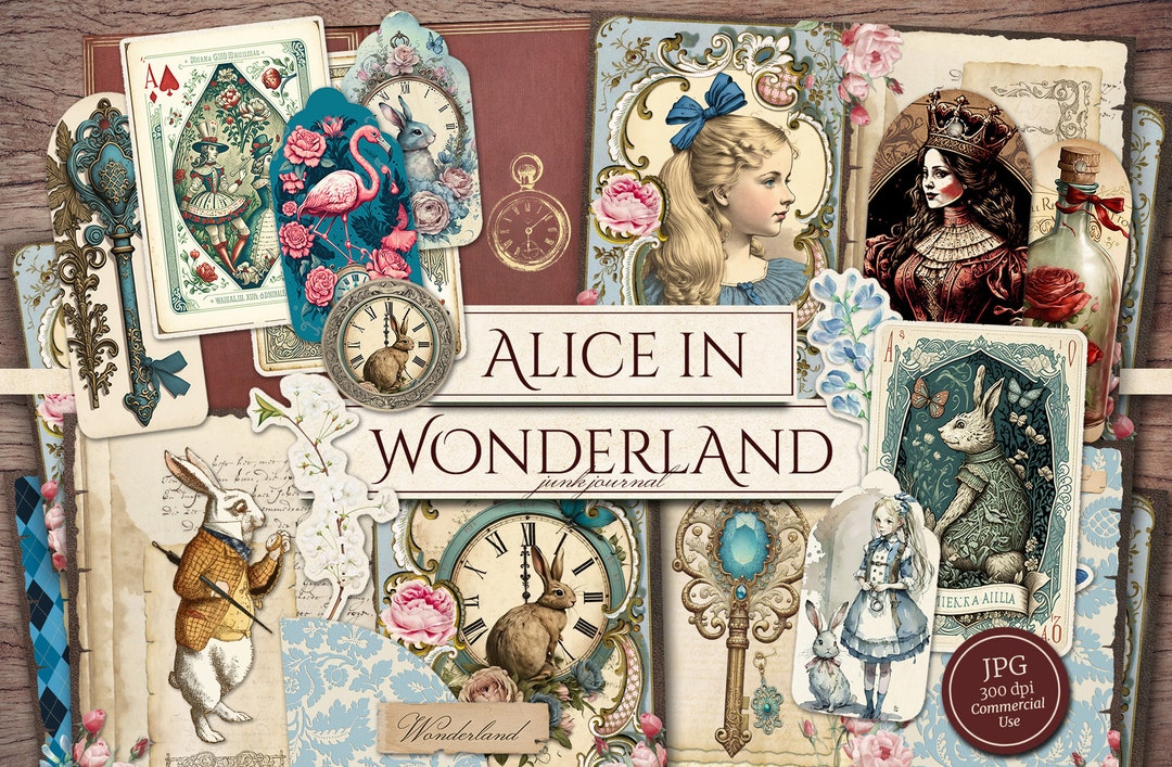 Alice in Wonderland Junk Journal Kit (printable JPG Pages With Ephemera ...