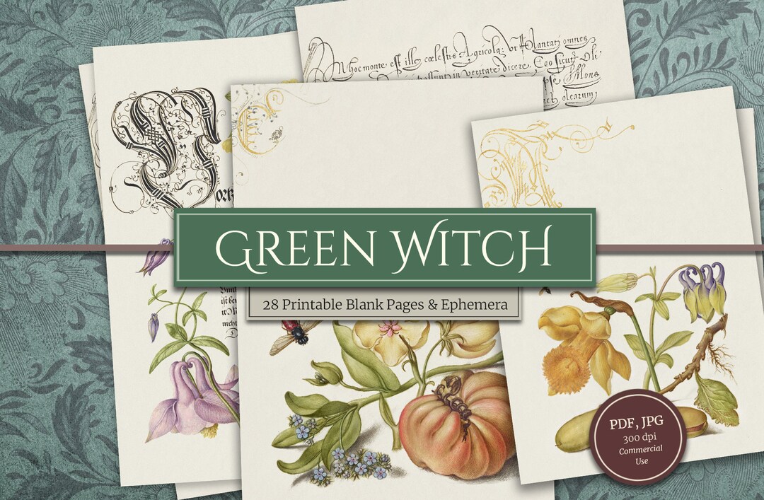 Printable Green Witch Spellbook (28 Pages & Ephemera), for Grimoire ...