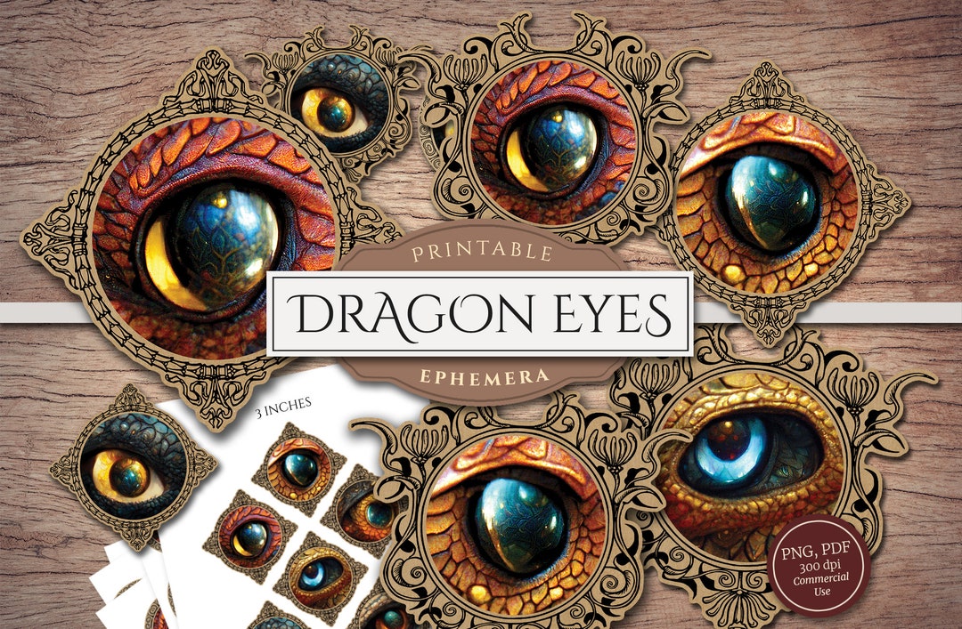Printable Dragon Eyes (PNG, PDF Collage Sheet), Fantasy Ephemera, Tags ...