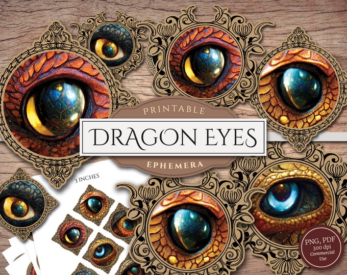 Printable Dragon Eyes (PNG, PDF Collage Sheet), Fantasy Ephemera, Tags ...