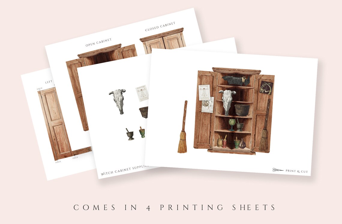 Printable Witch's Cabinet Kit (JPG Sheets), DIY Cabinet of Curiosities ...