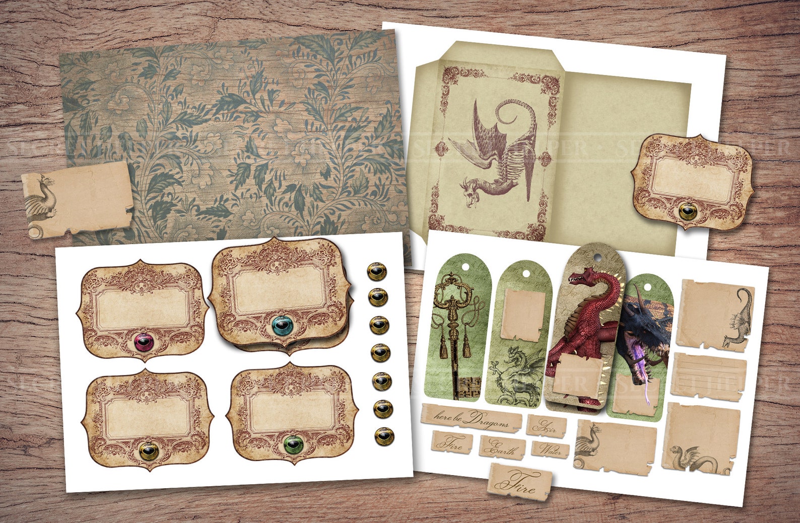 Dragon Junk Journal Kit (printable JPG Pages With Ephemera, Cover ...